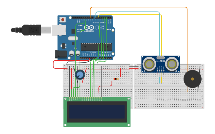 Circuit design sensor Ultrasonido HC-SR04 - Tinkercad