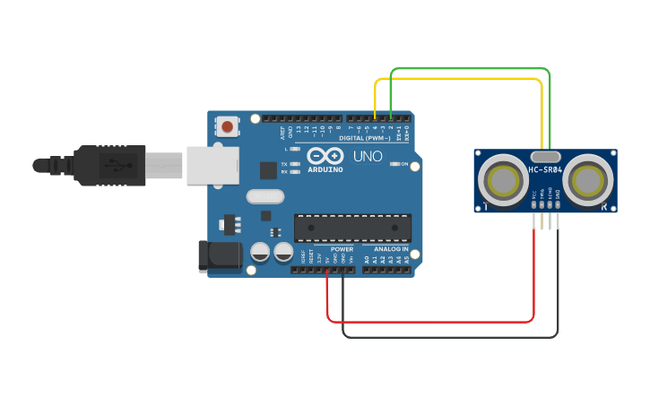 Circuit design Ultrasound Sensor Interrupt - Tinkercad