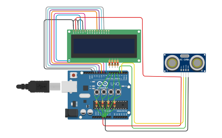 Circuit design Copy of HC-SR04 - Tinkercad