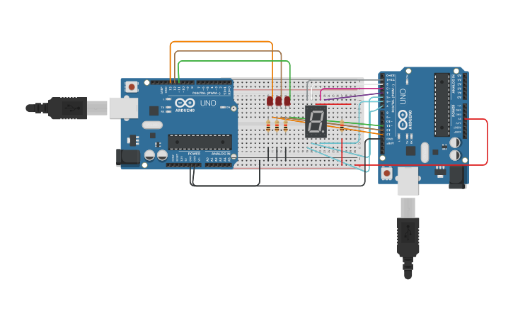 Circuit design 3 entradas, 7 salidas - Tinkercad