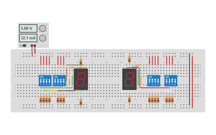 Circuit design Display 7 segmentos Ánodo y Cátodo comun Daniel Alejandro Muñoz | Tinkercad