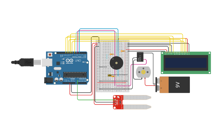 Circuit Design Penyiram Tanaman Otomatis Tinkercad