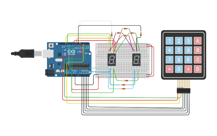 Circuit Design 2 Led 7 ĐoẠn Tinkercad