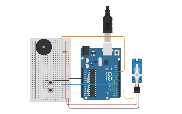 Circuit design Servo with buttons | Tinkercad