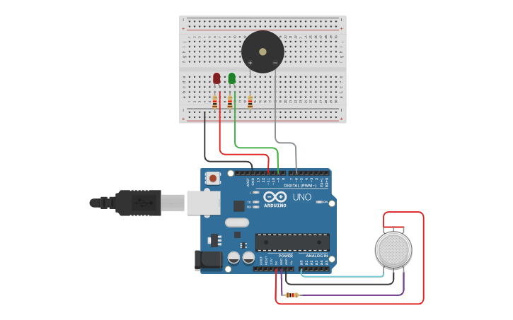 Circuit Design Gas Leakage Detector Tinkercad