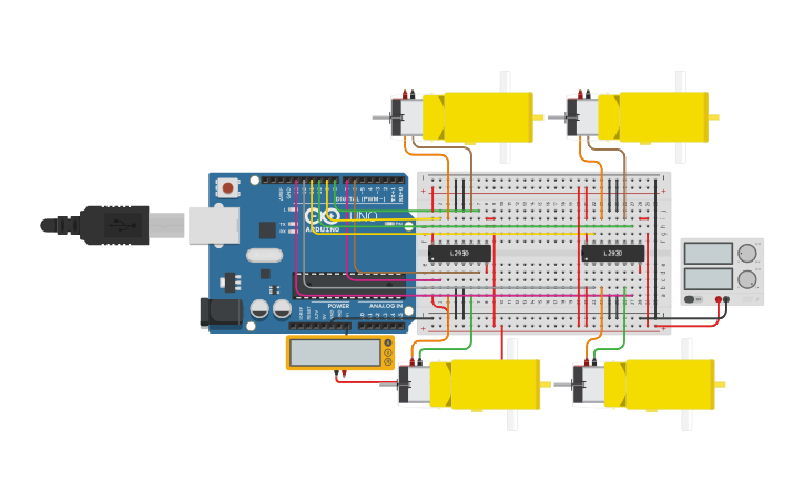 Circuit Design 4 4 6 A 1 Control Of 4 Dc Motors With L293d Tinkercad