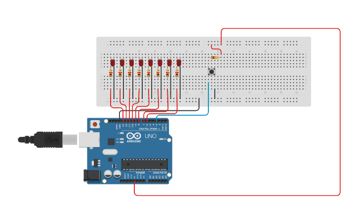 Circuit design Running Ligths with Pause and Resume - Tinkercad