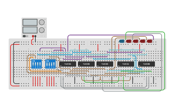 Circuit design 4-bit full adder - Tinkercad