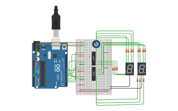 Circuit design Arduino Pot to 7Seg - Tinkercad Circuit design Arduino Pot to 7Seg - Tinkercad