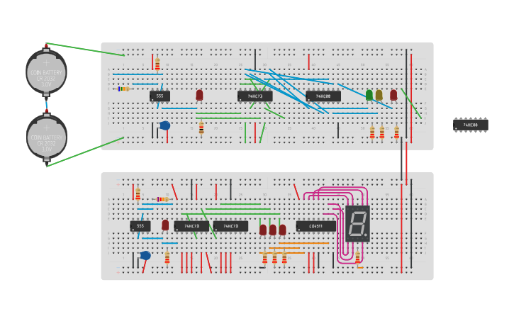 Circuit design Traffic Light System with 3 bits counter - Tinkercad