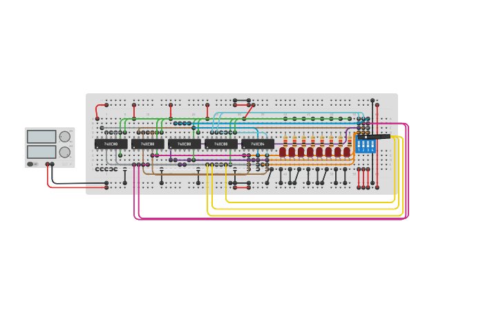 Circuit design 3:8 DECODER using 74HC08 | Tinkercad