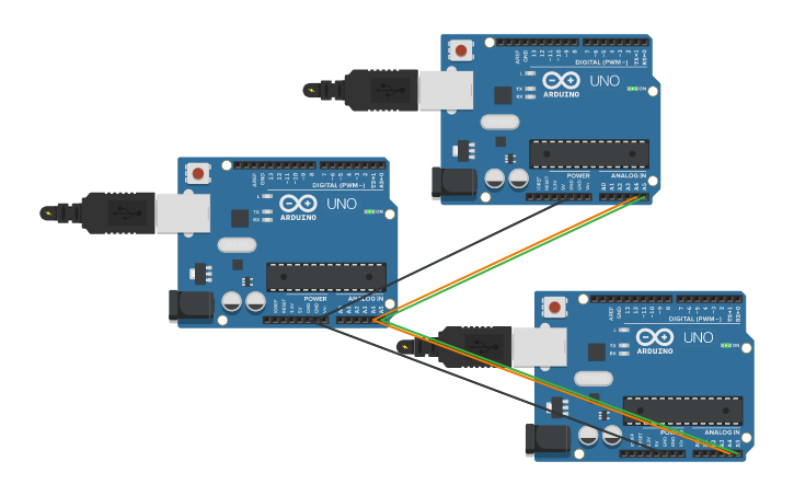 Circuit Design I2c 3 Arduinos Tinkercad