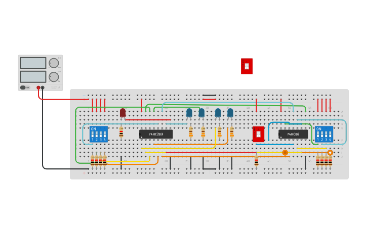 Circuit design 4-bit Adder/Subtractor - Tinkercad