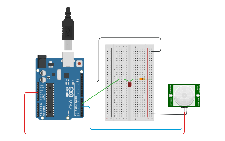 Circuit Design Sensor Pir De Movimiento Tinkercad