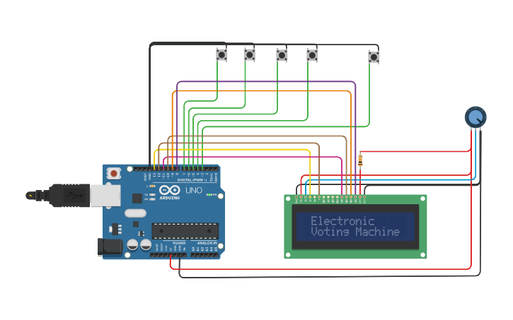 Circuit design E-VOTING MACHINE - Tinkercad