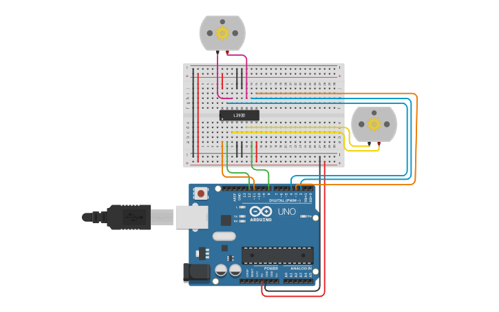 Circuit design H-Bridge with DC motors - Tinkercad
