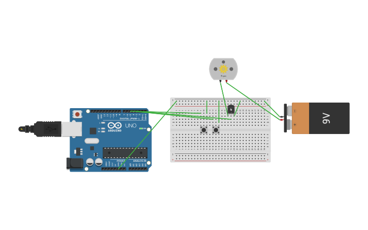 Circuit design dc motor with push button - Tinkercad
