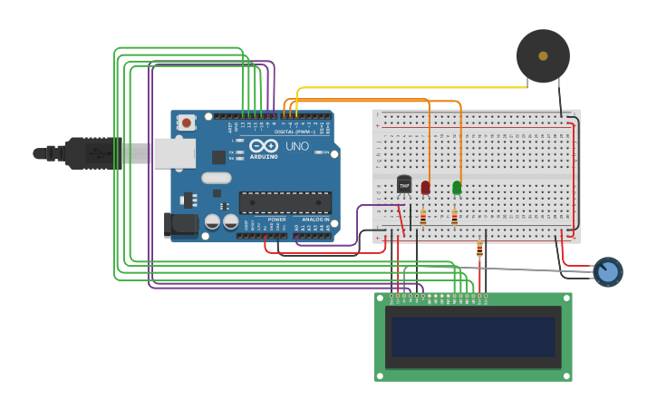 Circuit design sensor de temperatura - Tinkercad