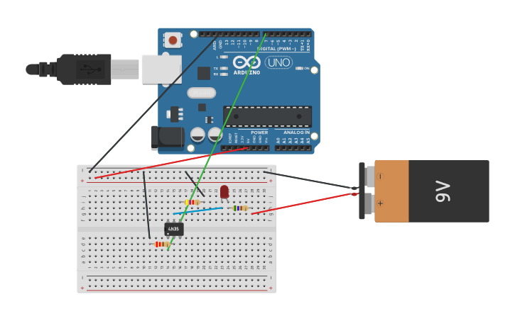 Circuit design Testing 4N35 optocoupler with an Arduino Uno - Tinkercad