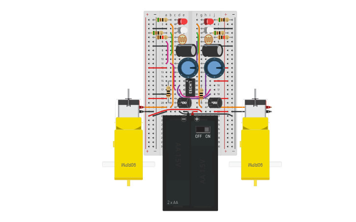 Circuit design Breadboard Line Follower - Tinkercad