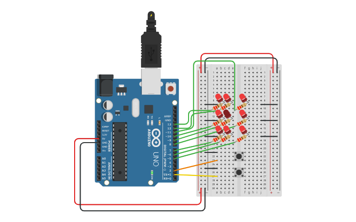 Circuit design 3x3 Number display with switch - Tinkercad