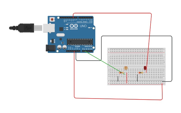Circuit design sim_control_led_using_LDR - Tinkercad