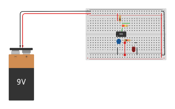 Circuit design blinking light-555timer - Tinkercad