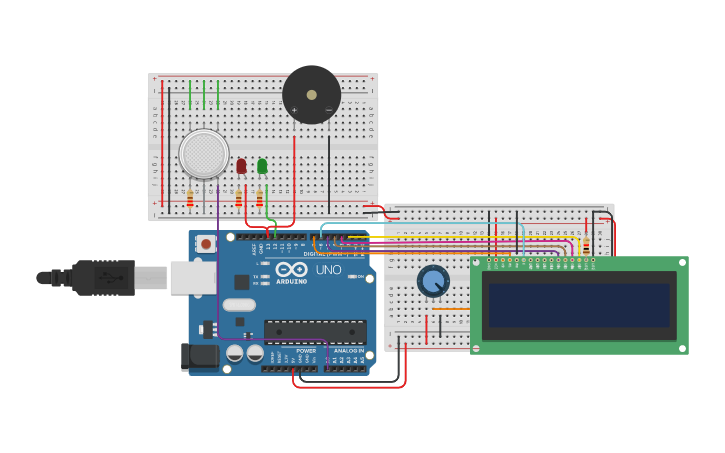 Circuit design Alarm Api dan Asap - Tinkercad
