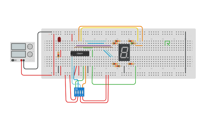 Circuit design Decodificador BCD 7 SEGMENTOS - Tinkercad