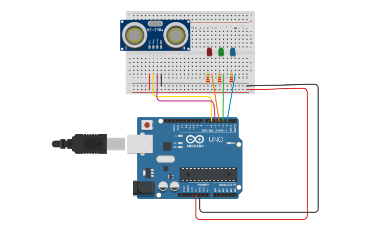 Circuit Design Distance Measurement Using Ultrasonic Sensor Tinkercad
