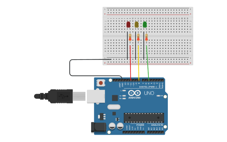 Circuit design semáforo simple - Tinkercad