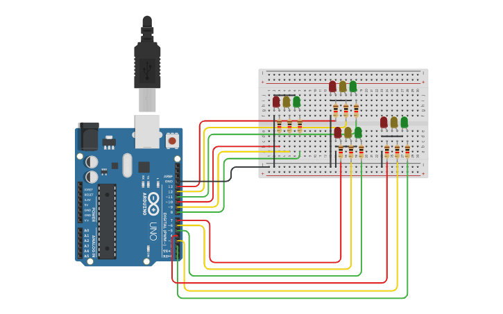Circuit design 4-Way traffic control System | Tinkercad