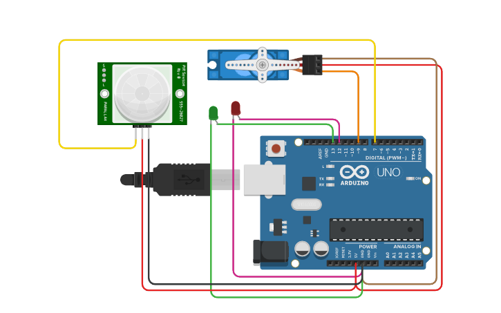 Circuit Design Auto Pir Door Lock Tinkercad