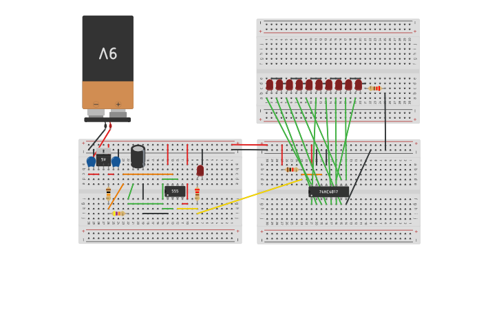 Circuit design Led Chaser - Decade Johnson Counter - Tinkercad