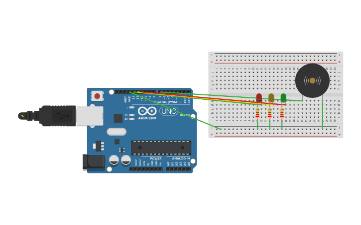 Circuit design LED BUZZER - Tinkercad