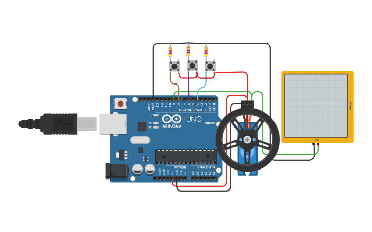 Circuit Design Arduino Drives Continuous Servo Block Code Tinkercad