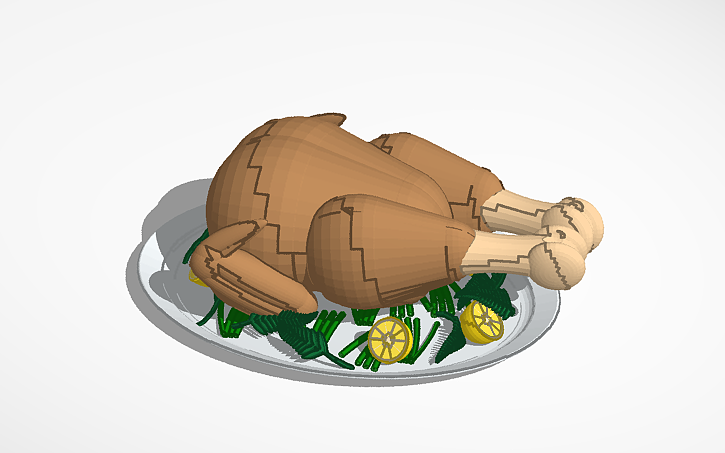 3D design Roast Turkey on Platter - Tinkercad