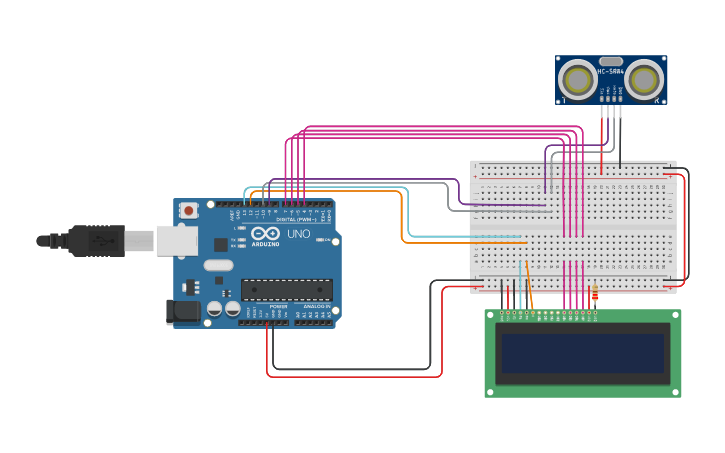 Circuit design ניסוי חיישן מרחק עם מסך LCD | Tinkercad