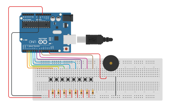 Circuit design Arduino Piano Project | Tinkercad