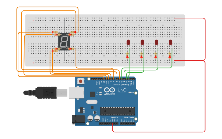 Circuit design For/Binários/Array/Case | Tinkercad