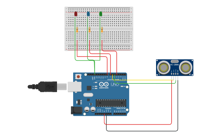 Circuit design ultrasonic sensor - Tinkercad