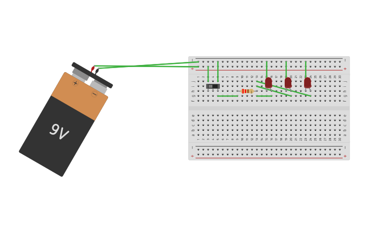 Circuit design 5_ENCENDER 3 LED'S EN SERIE | Tinkercad