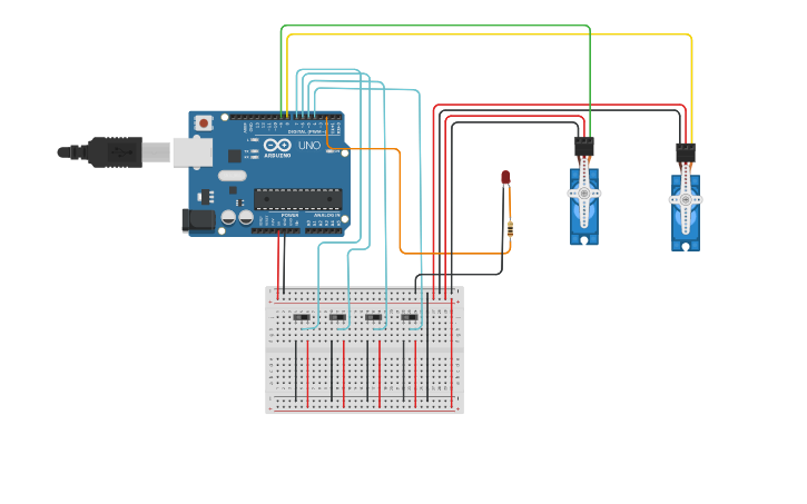 Circuit design servos - Tinkercad