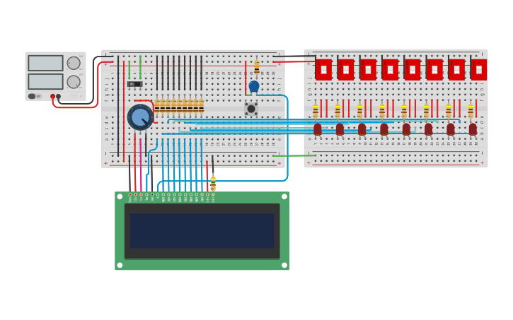Circuit design 16x2 LCD Manually Driven (Dip switches) - Tinkercad