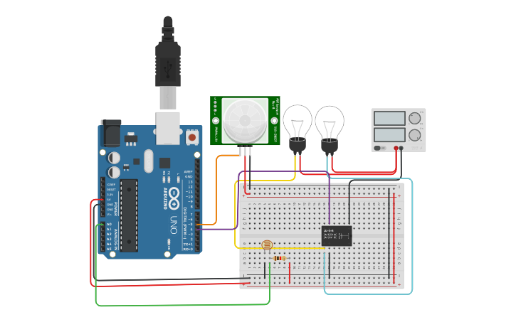 Circuit design pir with relay - Tinkercad