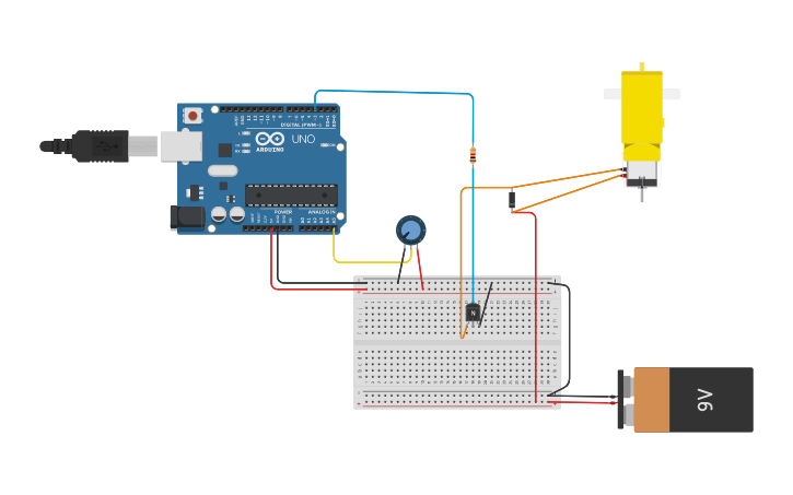 Circuit design Motor con potenciómetro - Tinkercad