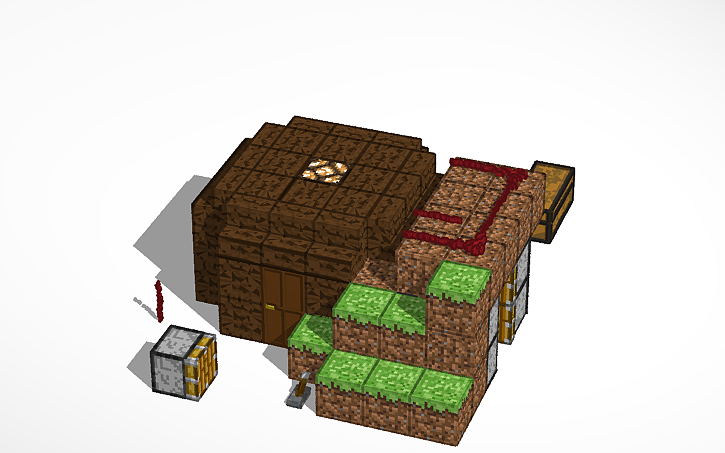3D design Minecraft house with secret chest room - Tinkercad