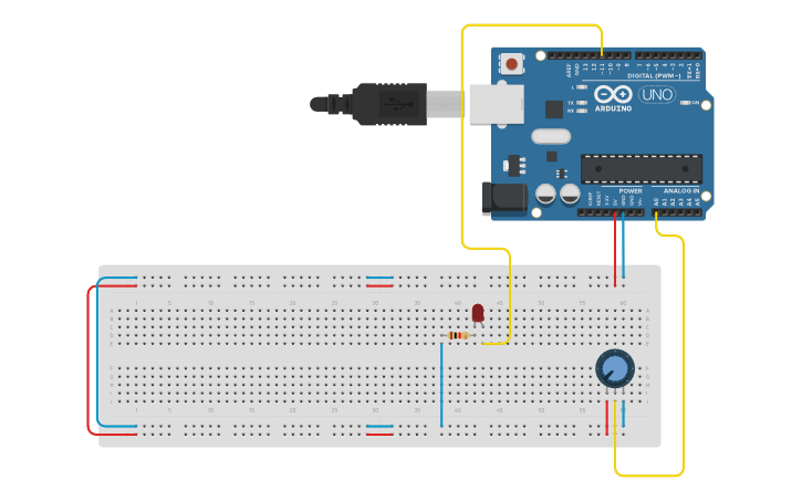 Circuit design arduino poti controlled LED | Tinkercad