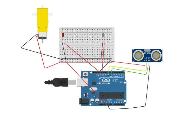 Circuit design UltrasonicLights | Tinkercad