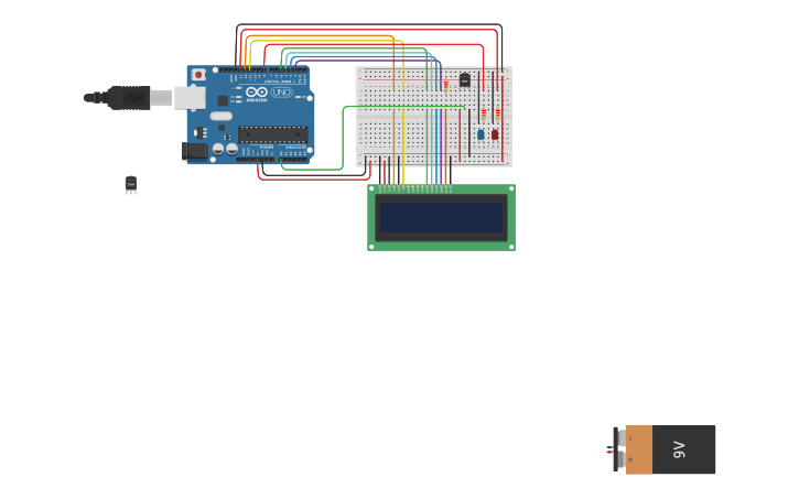 Circuit design Copy of Sensor de temperatura com regulagem - Tinkercad
